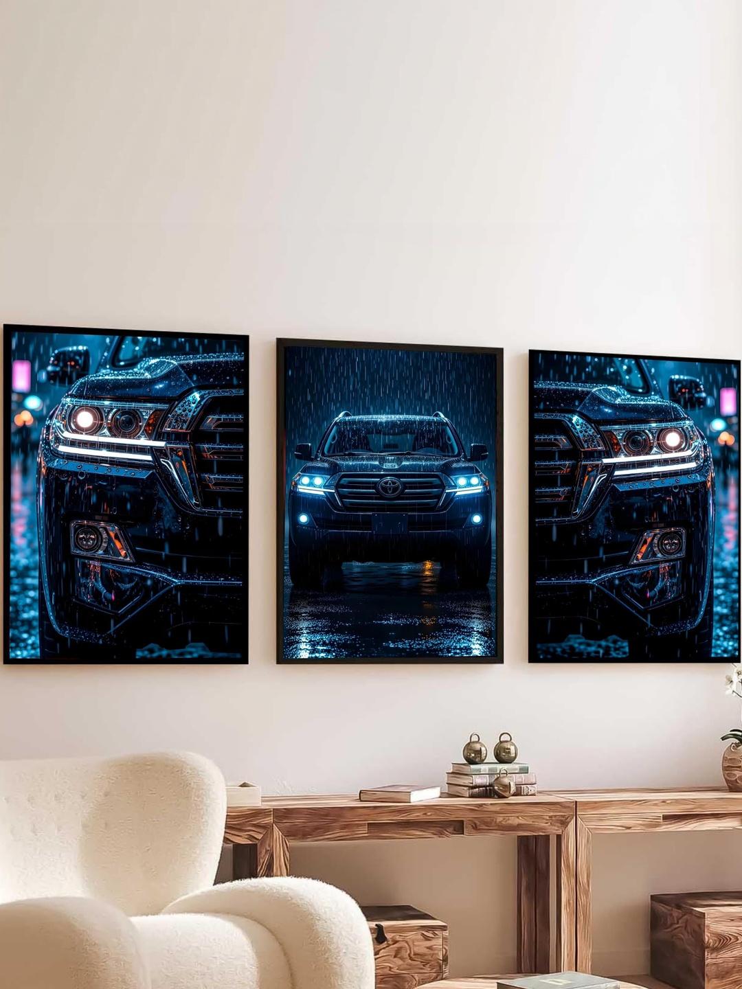 Buy Dakshestry Artworks Black & Blue Wooden Rectangle 3 Pcs Wall Arts ...