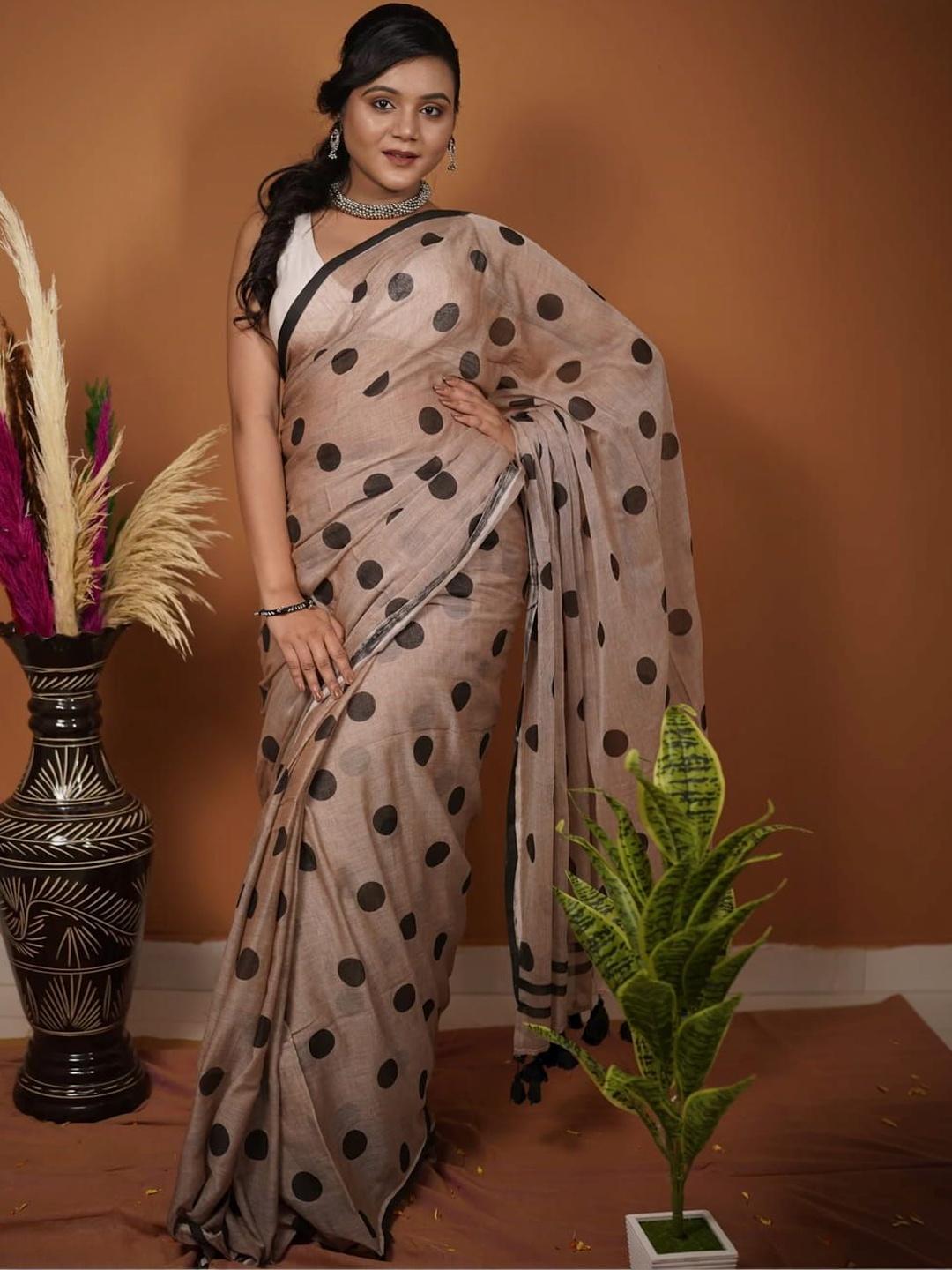 Buy TOB THREADS OF BENGAL ELEGANCE IN CRAFT Polka Dot Pure Cotton Saree ...