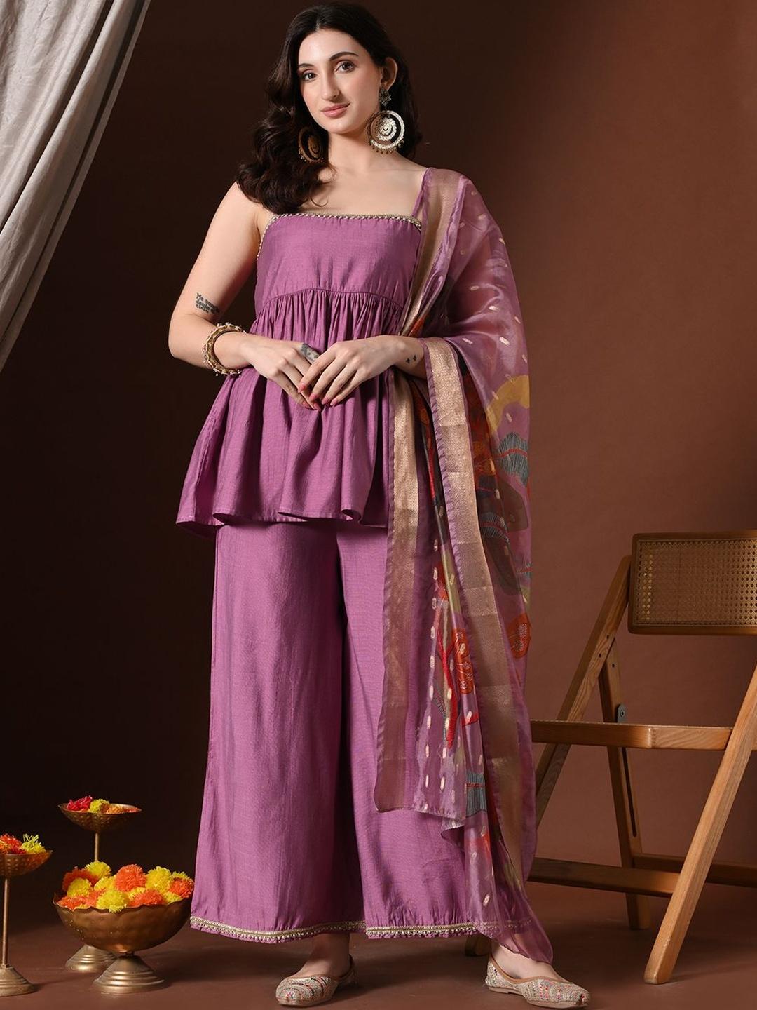 Buy Sangria Square Neck Kurta & Palazzos Kurta Set - Kurta Sets for ...