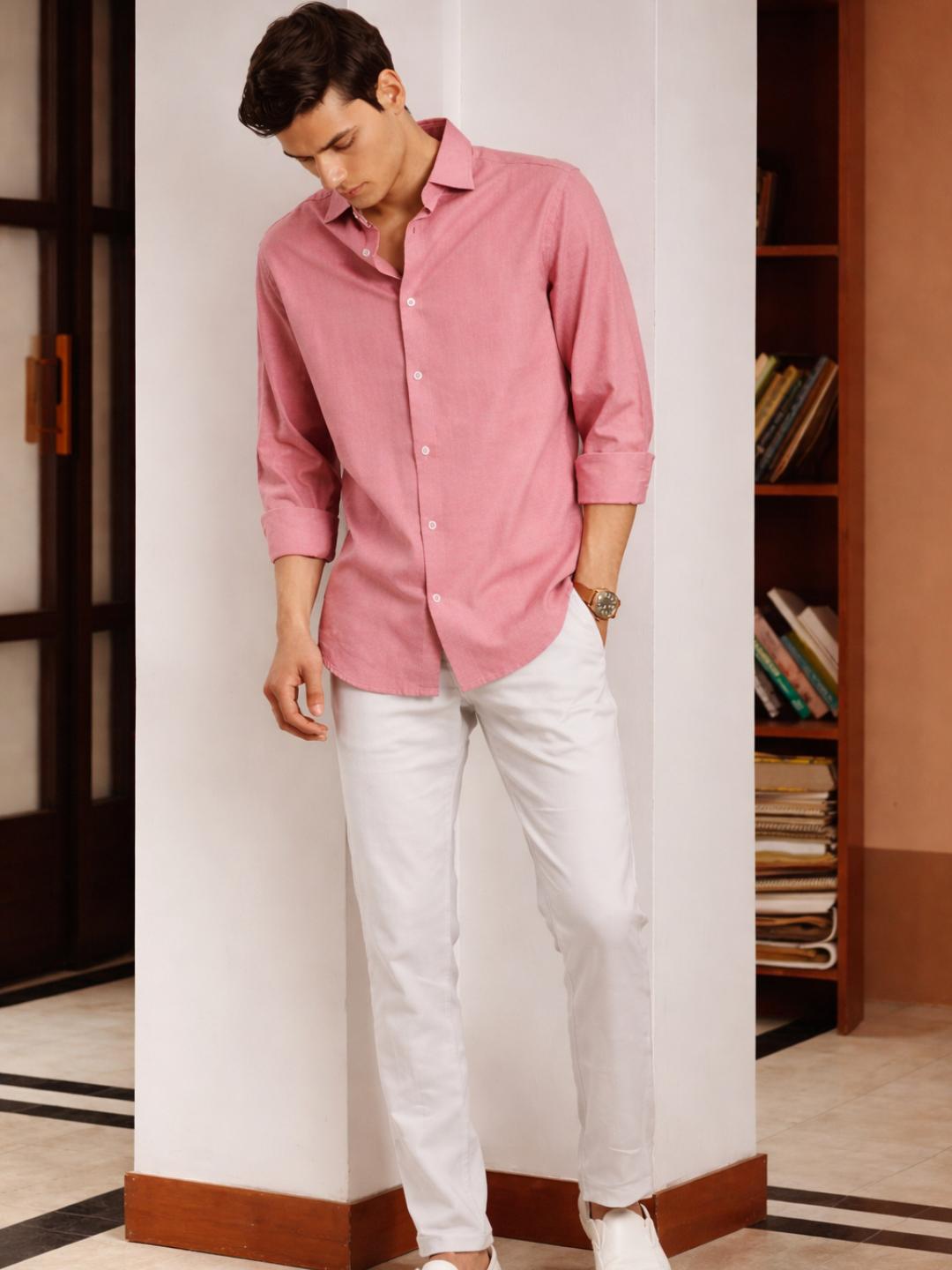 Buy UNIQSOME Men Classic Fit Textured Spread Collar Cotton Casual Shirt ...