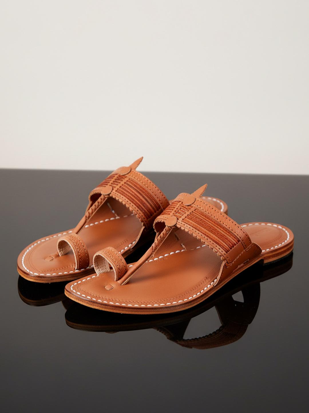 Buy KORAKARI Men Leather Kolhapuri Flat Sandals - Sandals for Men ...