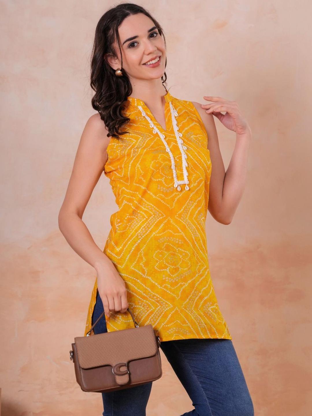 Buy PINGAKSH Bandhani Printed Pure Cotton Blend Kurti - Kurtis for ...