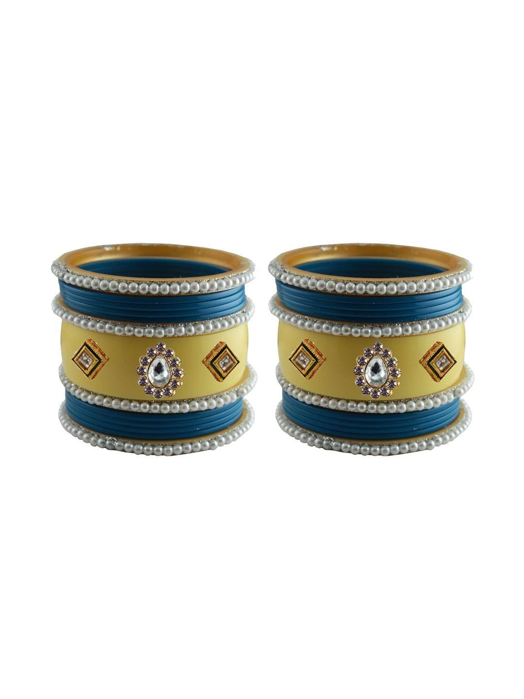Buy Vidhya Kangan Firozi Cream Moti Stud Acrylic Extra Large Bangle ...
