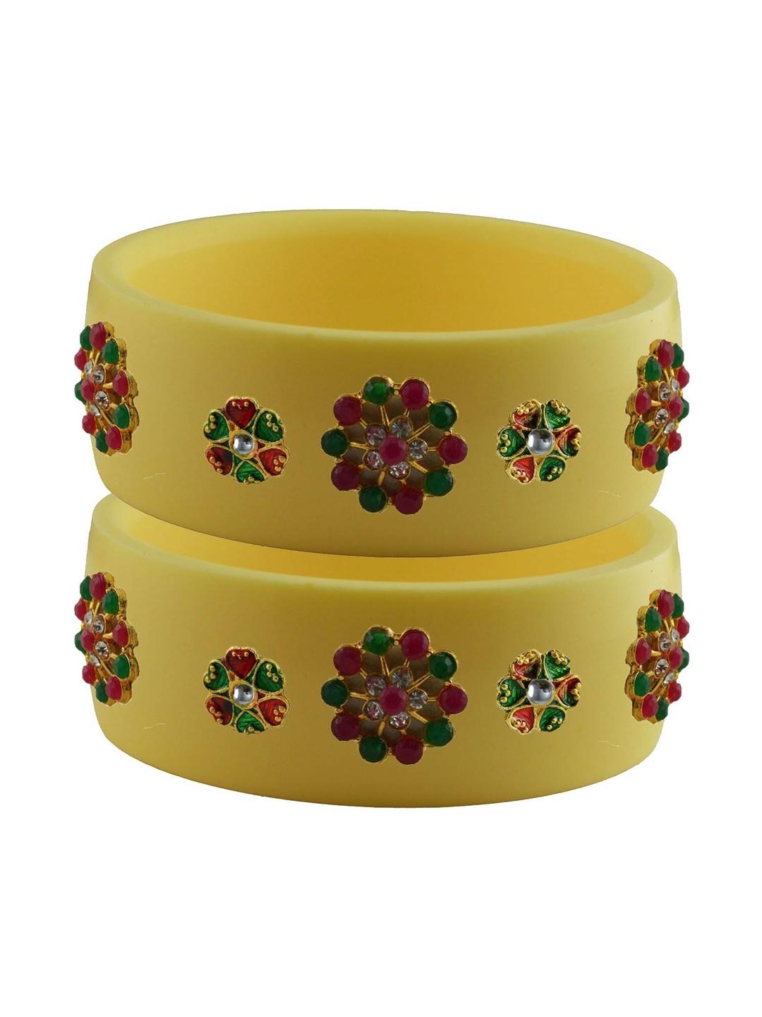 Buy Vidhya Kangan Cream Stone Stud Acrylic Extra Large Size Bangle ...