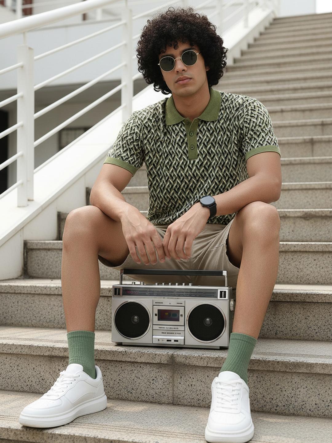 Buy The Roadster Life Co. Geometric Self Design Polo Collar Pure Cotton ...
