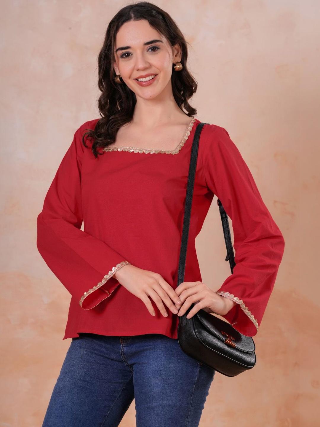 Buy PINGAKSH Square Neck Gotta Patti Pure Cotton Blend Gotta Patti ...