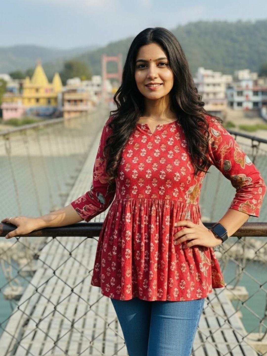 Buy SAICHA Floral Printed Pure Cotton Empire Kurti - Kurtis for Women ...