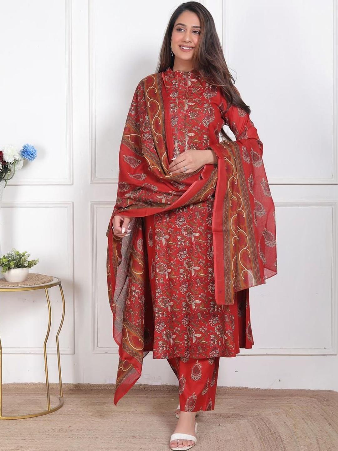 Buy ANGIYA Women Ethnic Motifs Printed Regular Kurta With Trousers ...
