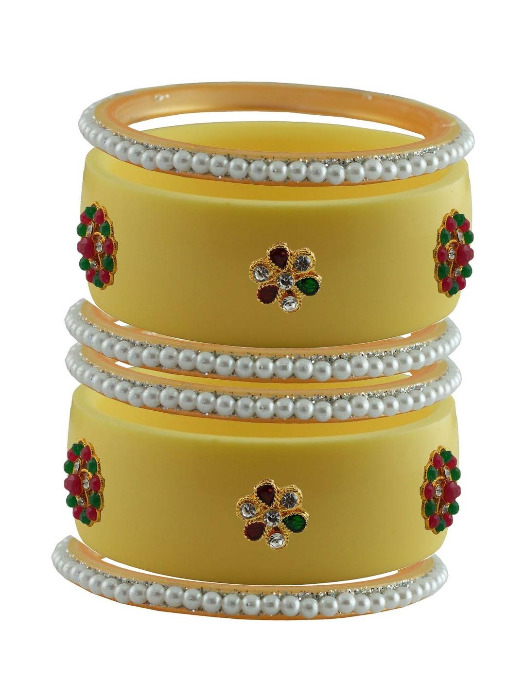Buy Vidhya Kangan Cream Stone Stud Acrylic Extra Large Size Bangle ...