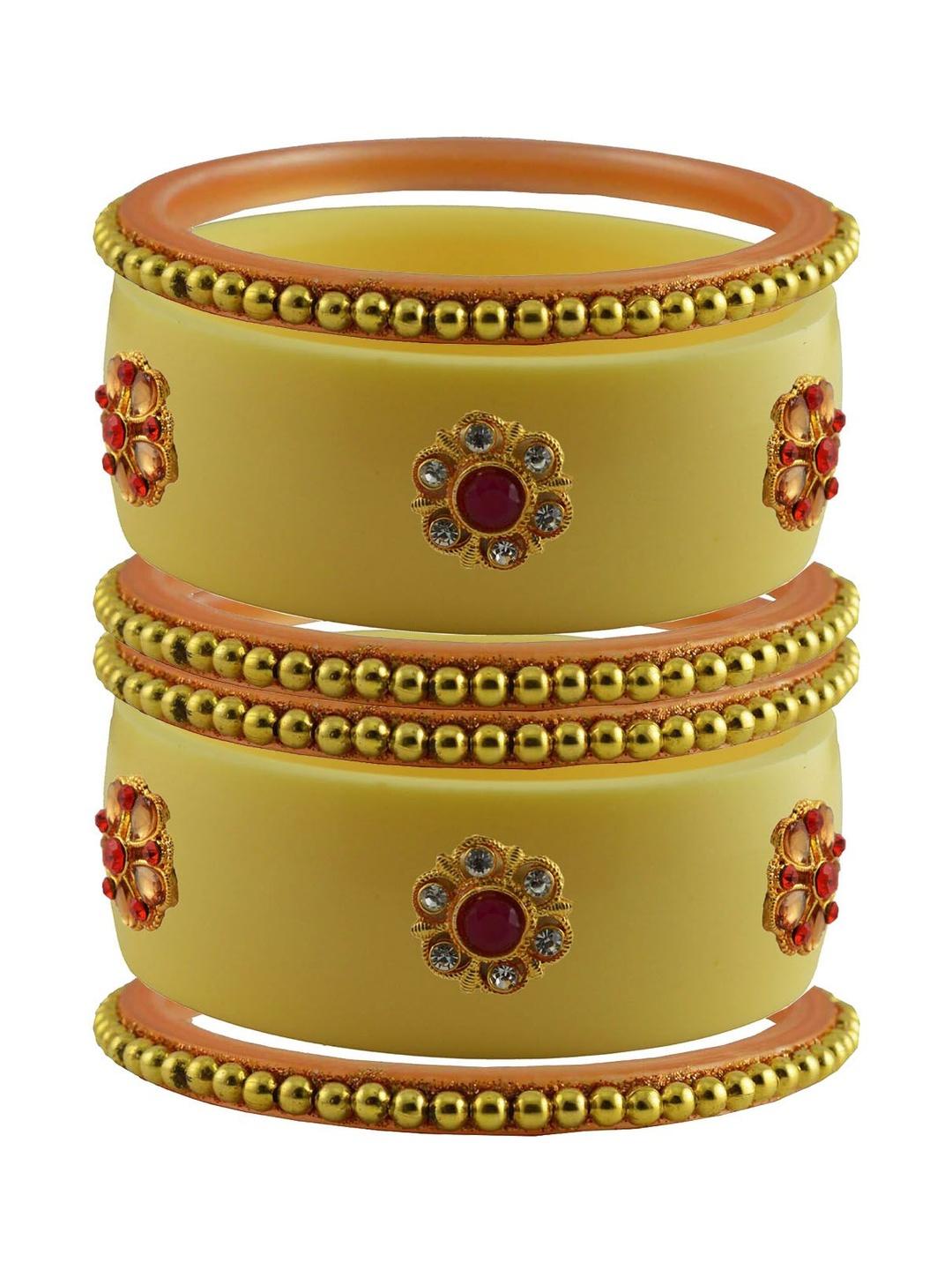 Buy Vidhya Kangan Cream Stone Stud Acrylic Extra Large Size Bangle ...