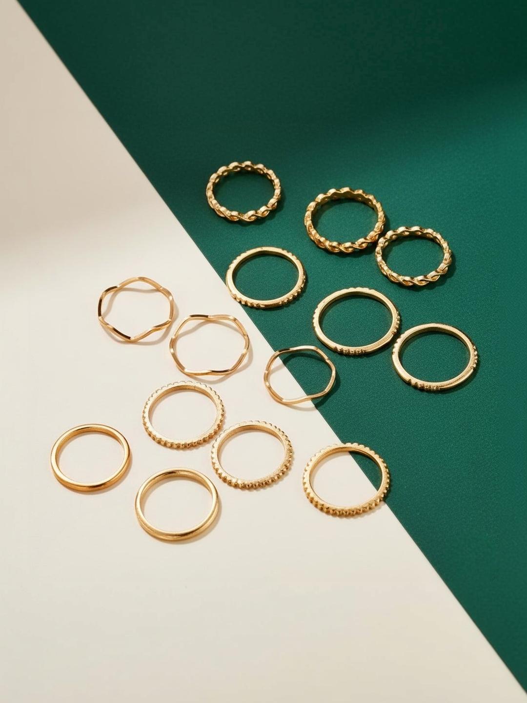 Buy TheVineGirl Set Of 14 Gold Plated Plain Chain Multi Designs Finger ...