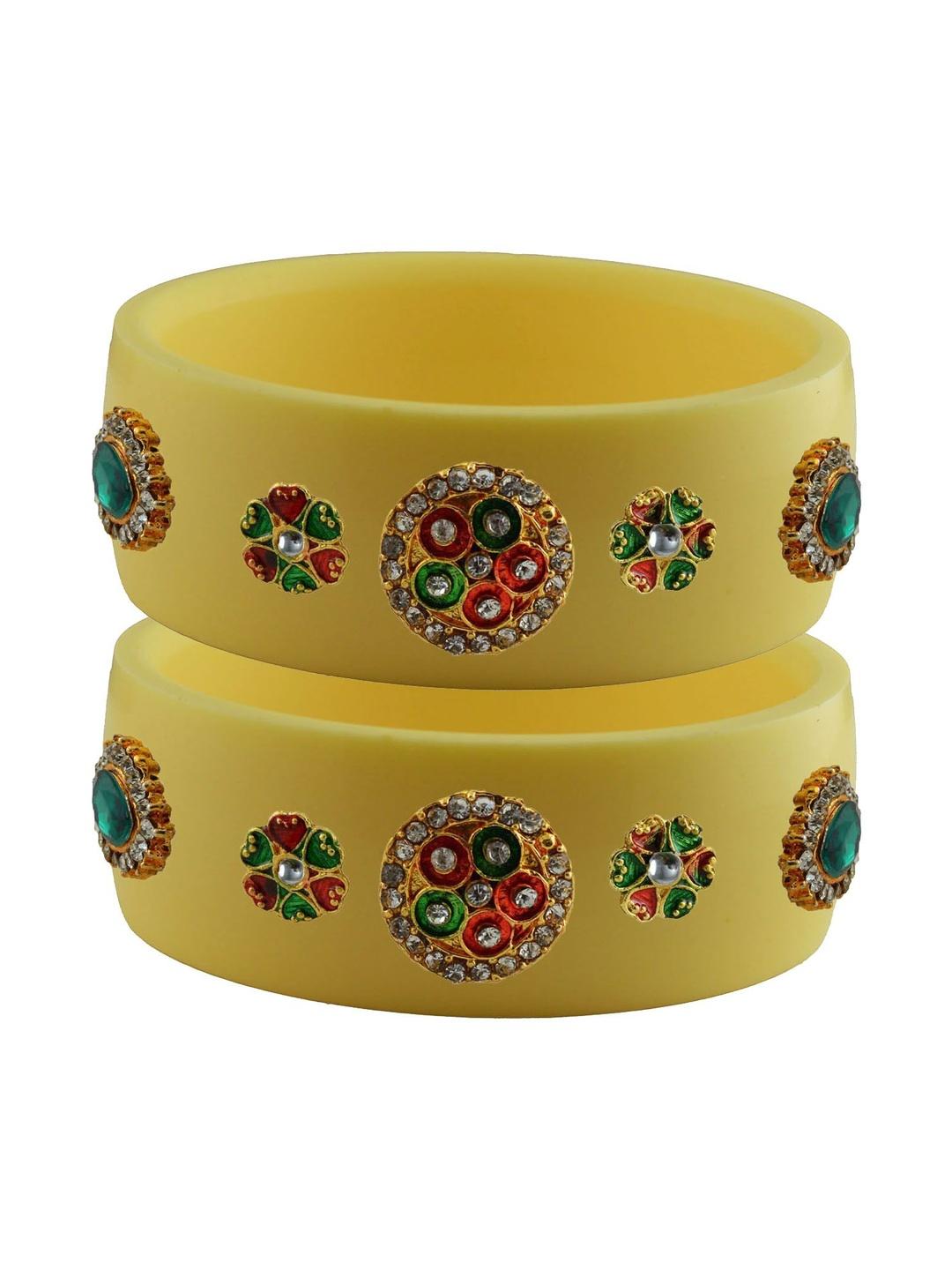 Buy Vidhya Kangan Cream Stone Stud Acrylic Extra Large Size Bangle ...