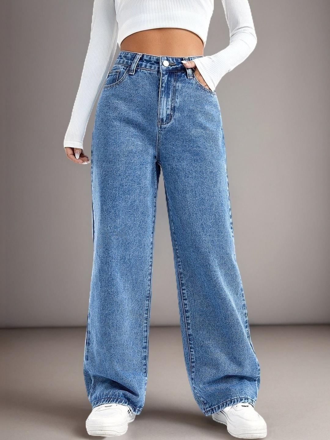 Buy A J FASHION HUB Women Wide Leg High Rise Light Fade Jeans - Jeans ...