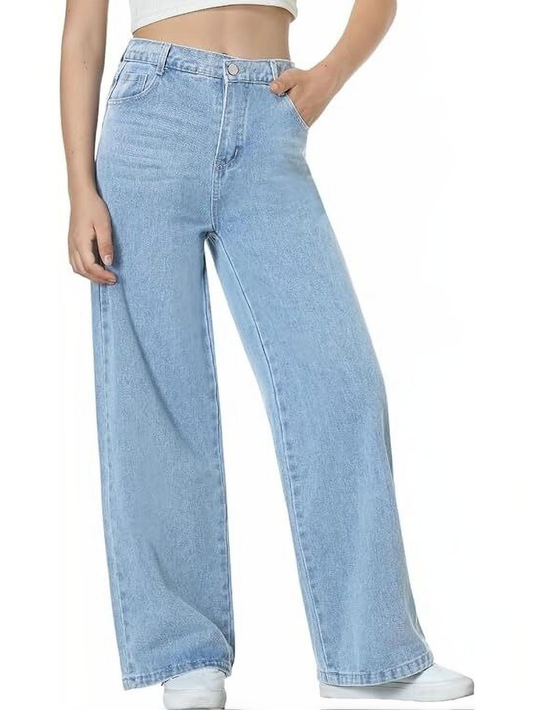 Buy A J FASHION HUB Women Wide Leg High Rise Light Fade Jeans - Jeans ...