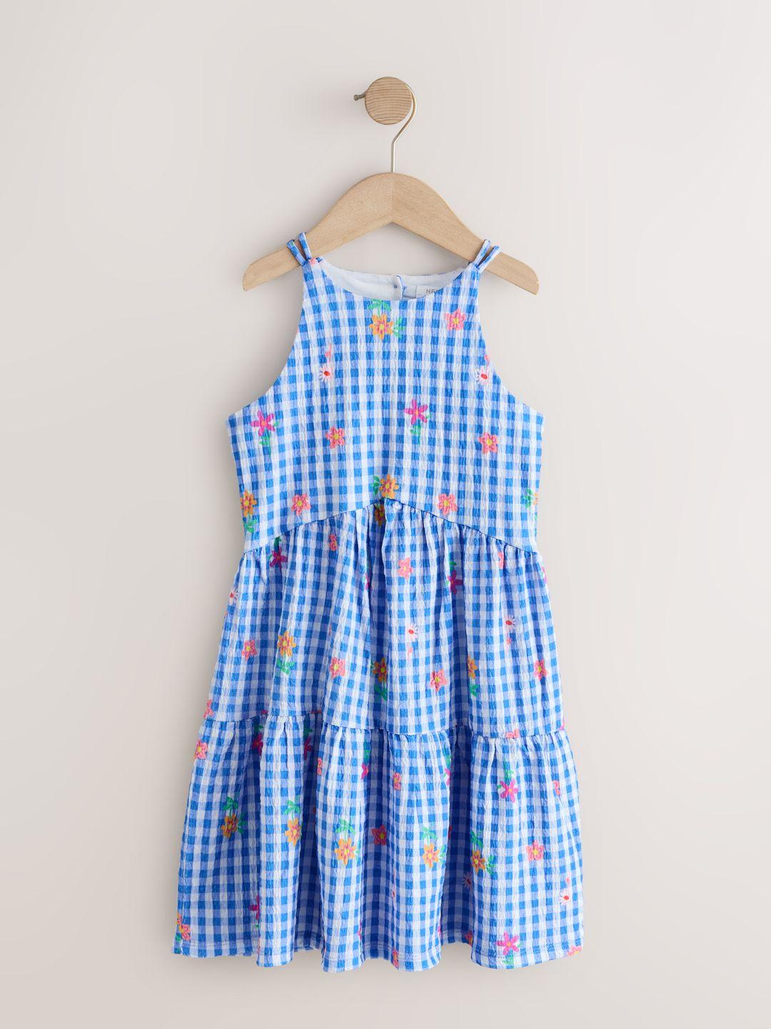 Buy NEXT Girls Floral Checked Crinkle Tiered Dress With Back Cut Out ...