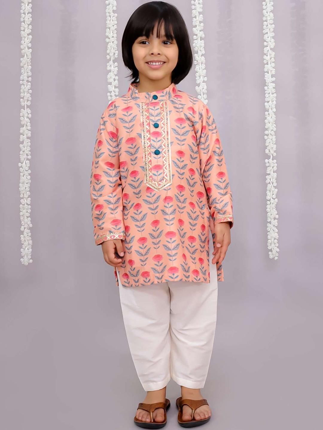 Buy The Little Tales Boys Floral Printed Regular Gotta Patti Kurta With ...