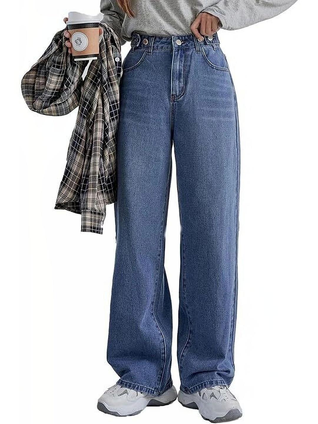 Buy A J FASHION HUB Women Wide Leg High Rise Light Fade Jeans - Jeans ...