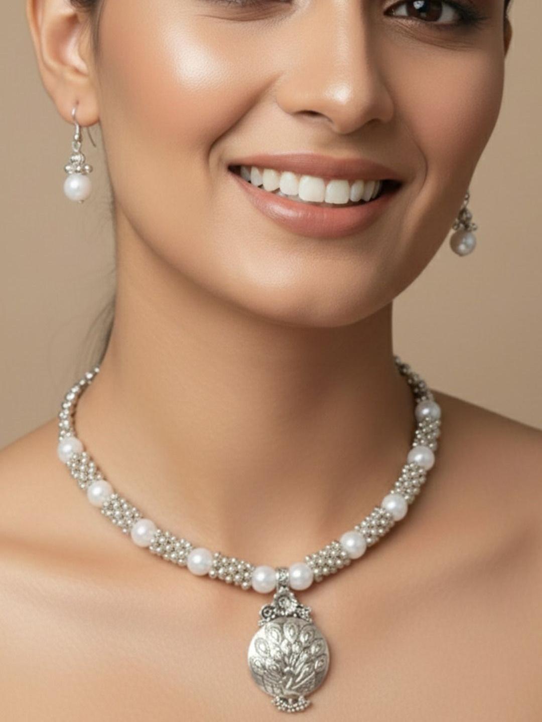 Buy Nui Silver Plated Artificial Beads Jewellery Set - Jewellery Set ...