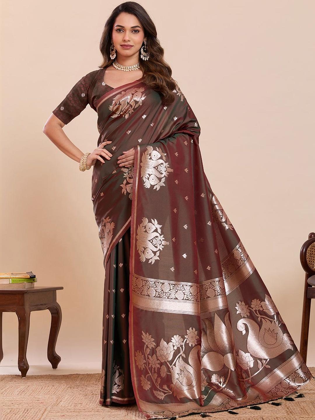 Buy KALINI Ethnic Motifs Zari Silk Blend Paithani Saree - Sarees for ...