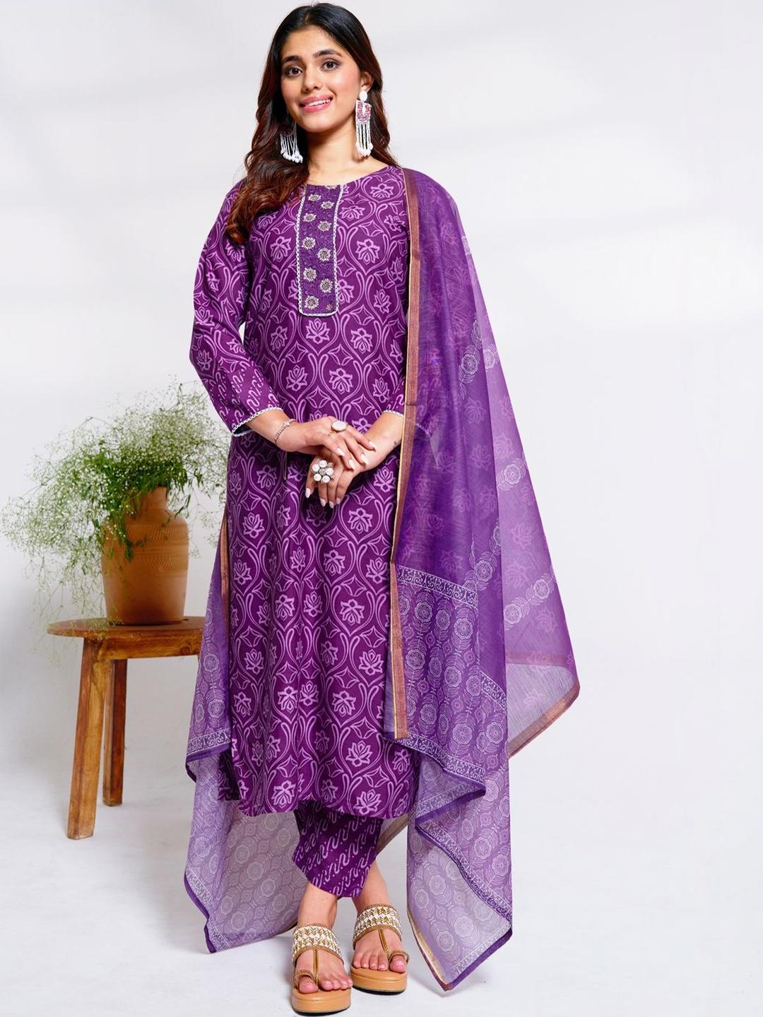 Buy PITRIS Women Ethnic Motifs Printed Regular Thread Work Kurta With ...