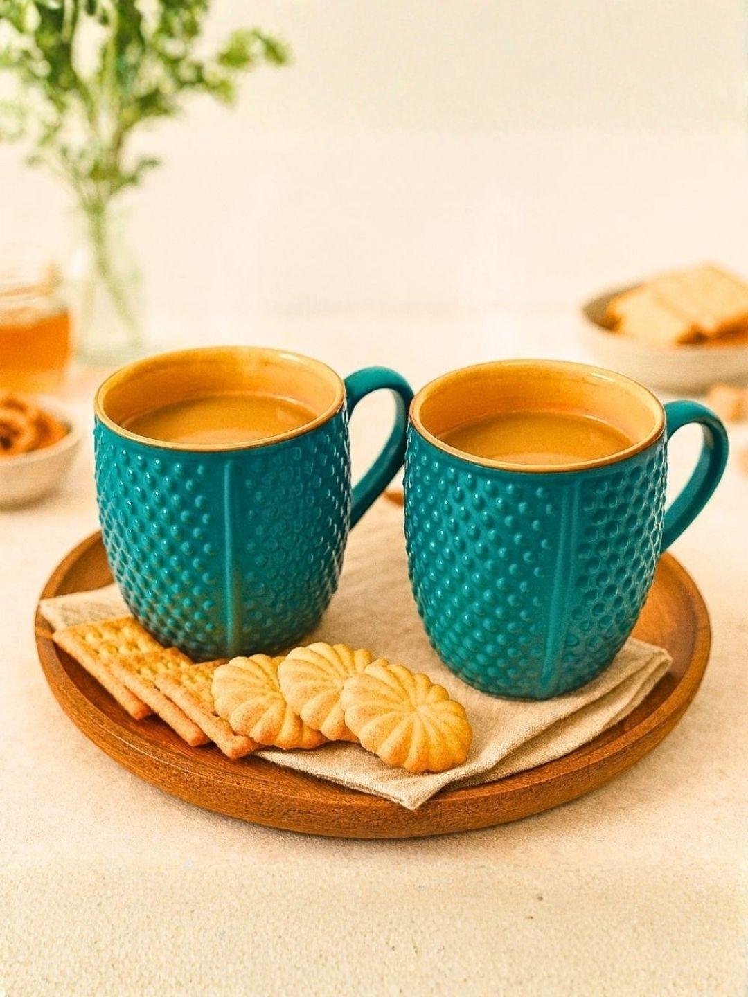 Buy Unravel India Green Crafted Ceramics Solid Ceramic Glossy Mugs Set ...