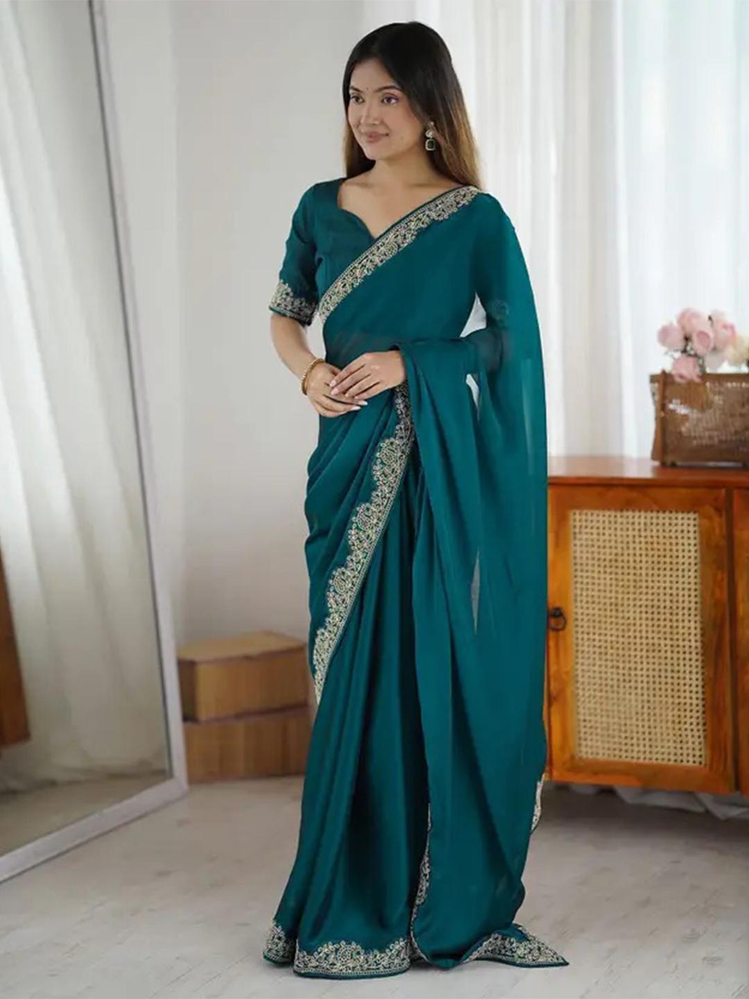 Buy GEN Z TRENDS Embellished Embroidered Silk Blend Saree - Sarees for ...