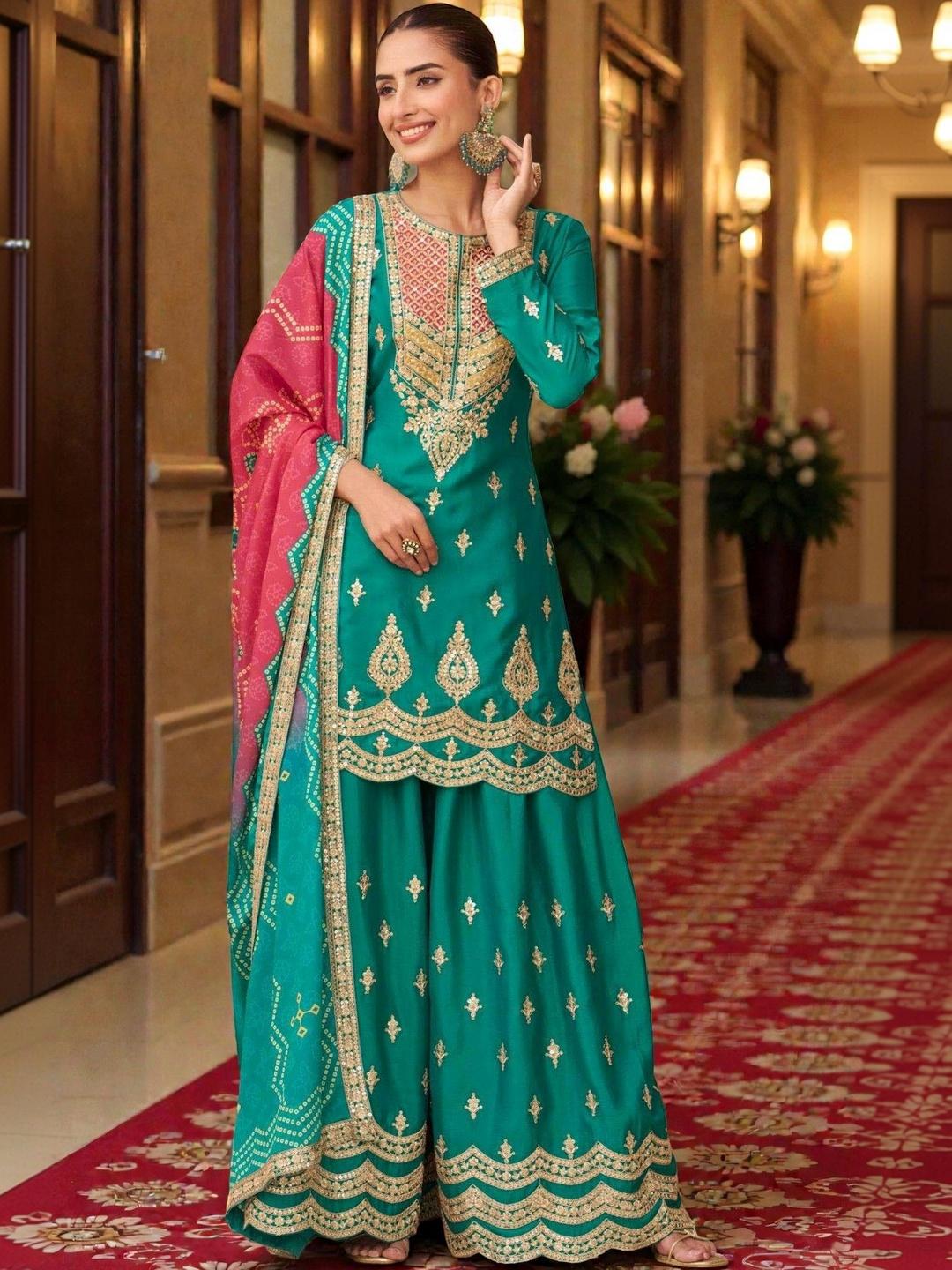 Buy Ecolors Fab Women Ethnic Motifs Embroidered Regular Thread Work ...