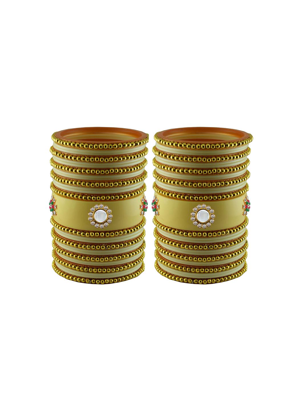 Buy Vidhya Kangan Cream Moti Stud Acrylic Extra Large Size Bangle ...