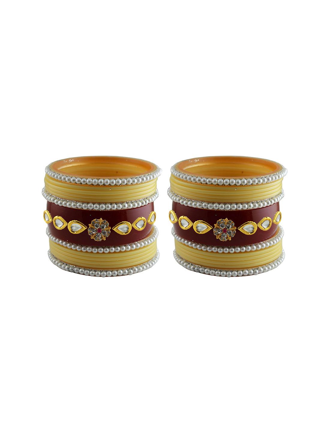Buy Vidhya Kangan Cream Moti Stud Acrylic Extra Large Size Bangle ...