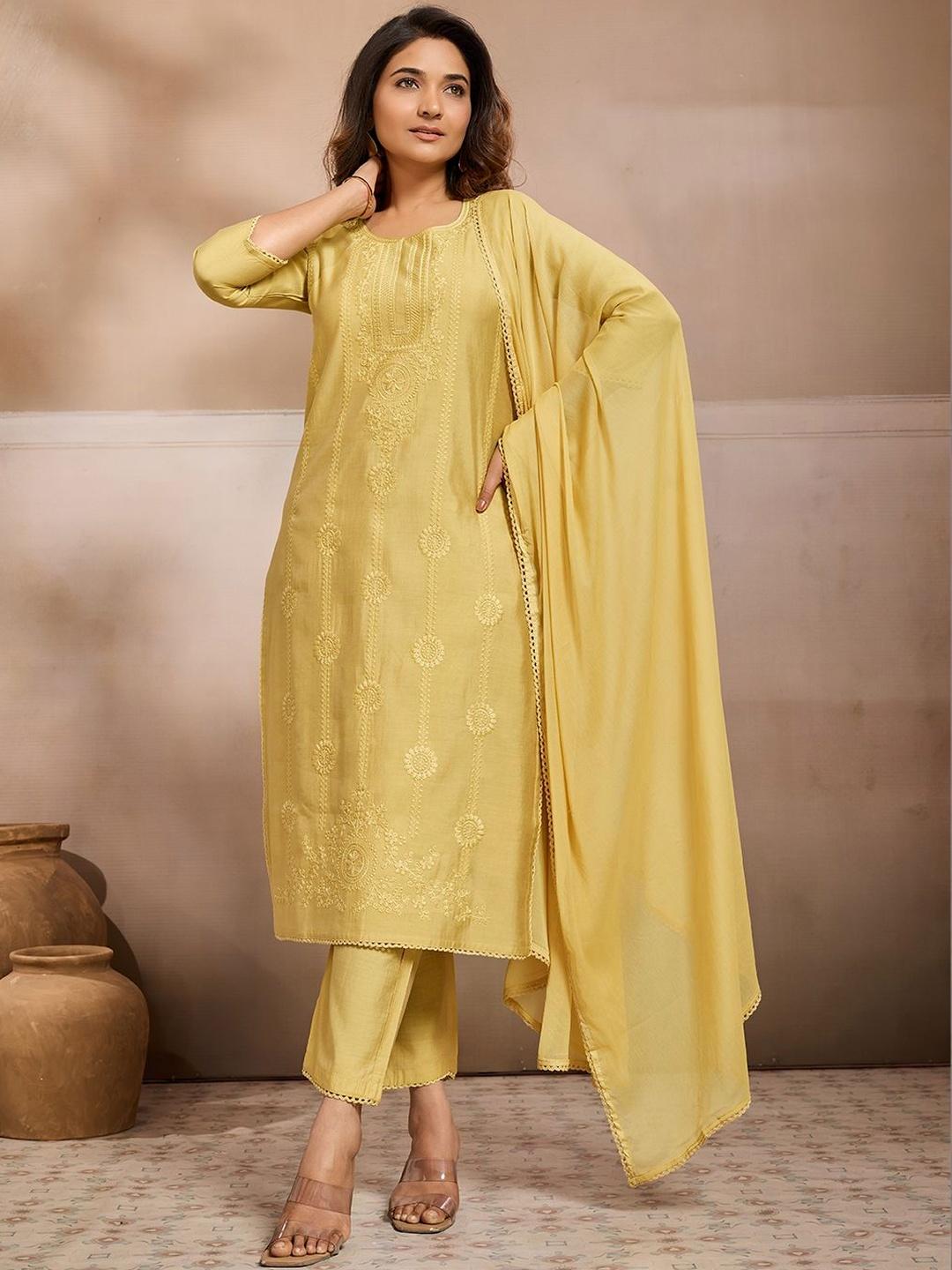 Buy Inddus Women Ethnic Motifs Embroidered Regular Thread Work Pure ...