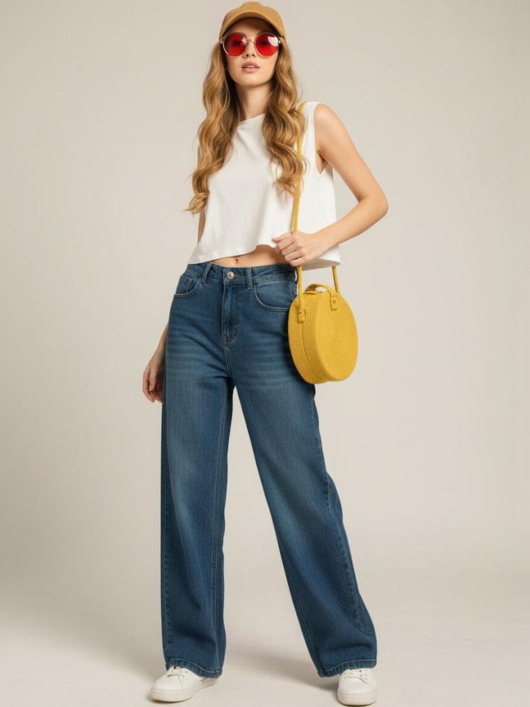 Buy Moda Rapido Women Comfort Wide Leg High Rise Light Fade Acid Wash ...