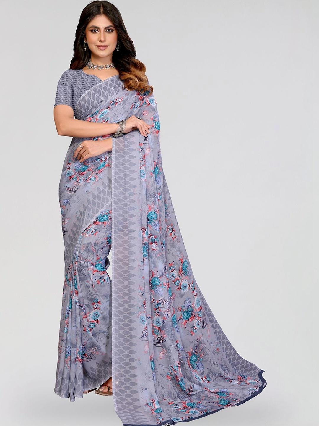 Buy STYLE MODA Floral Poly Georgette Designer Saree - Sarees for Women ...
