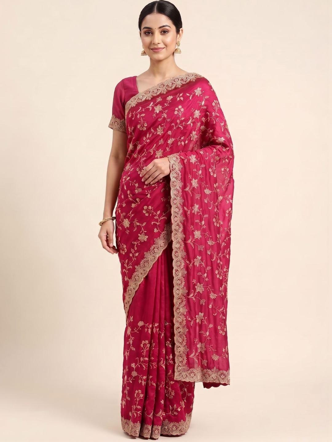 Buy URVY Floral Embroidered Organza Heavy Work Saree - Sarees for Women ...