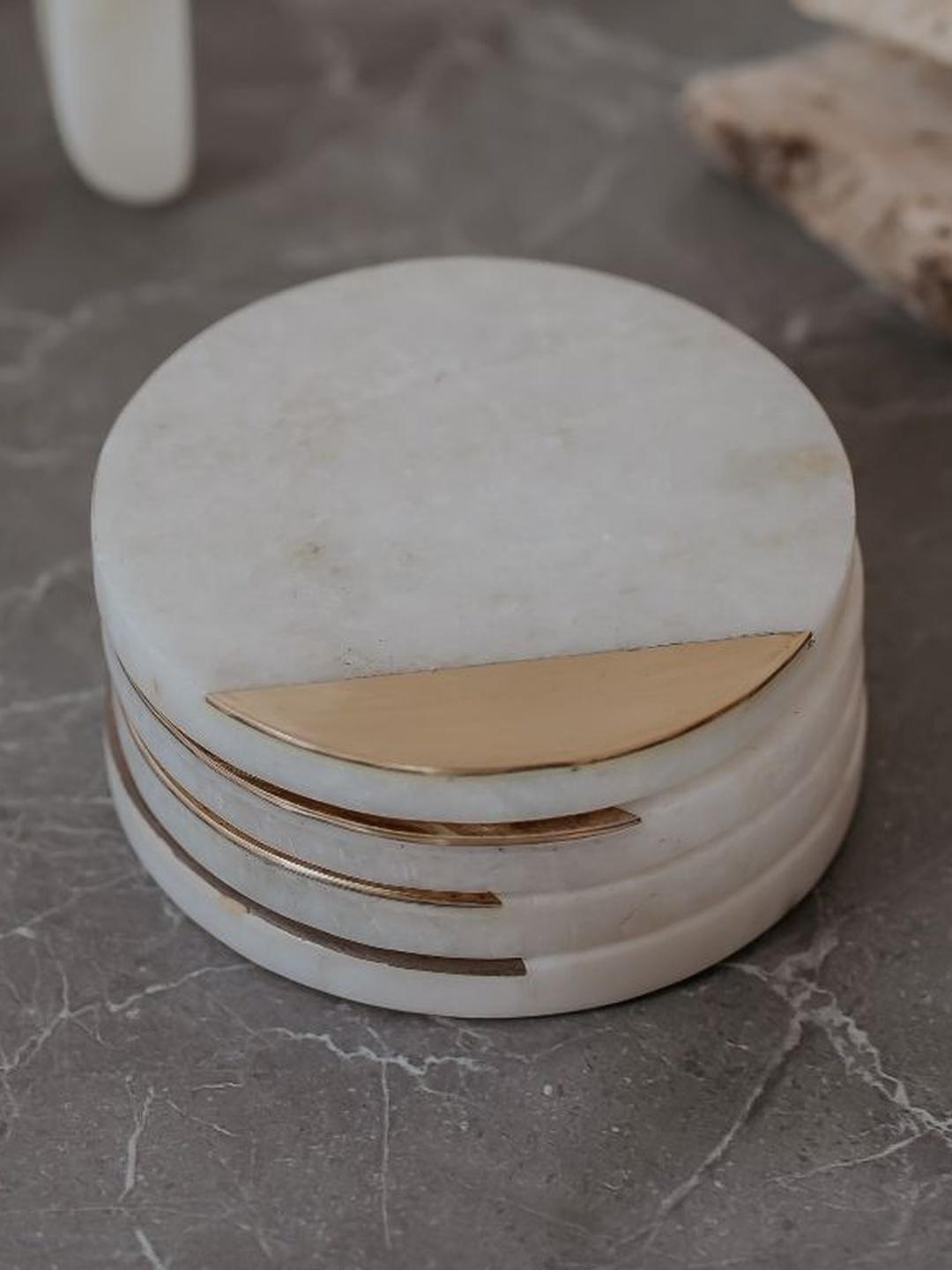 Buy Myntra Elegant Homes 4 Pieces White & Gold Marble Round Shaped ...