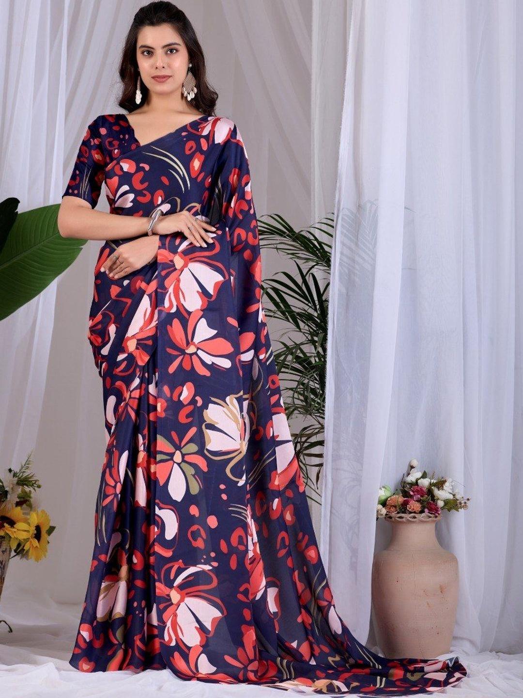 Buy KALINI Floral Satin Designer Saree - Sarees for Women 43011992 | Myntra