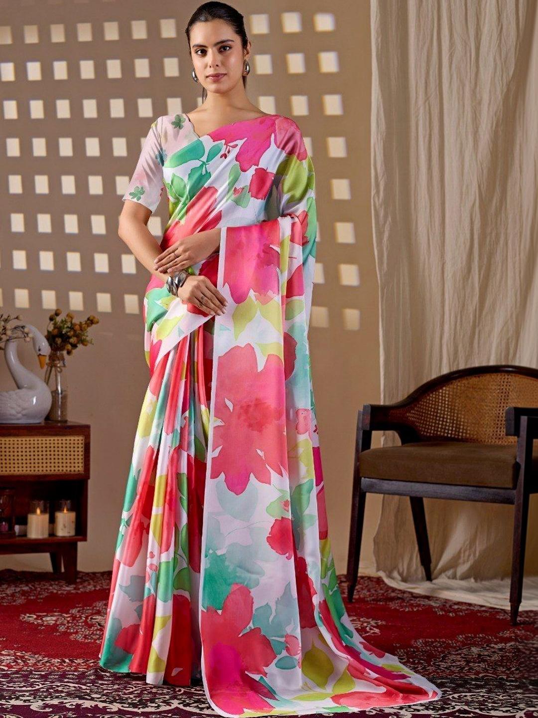 Buy KALINI Floral Satin Designer Saree - Sarees for Women 43010449 | Myntra