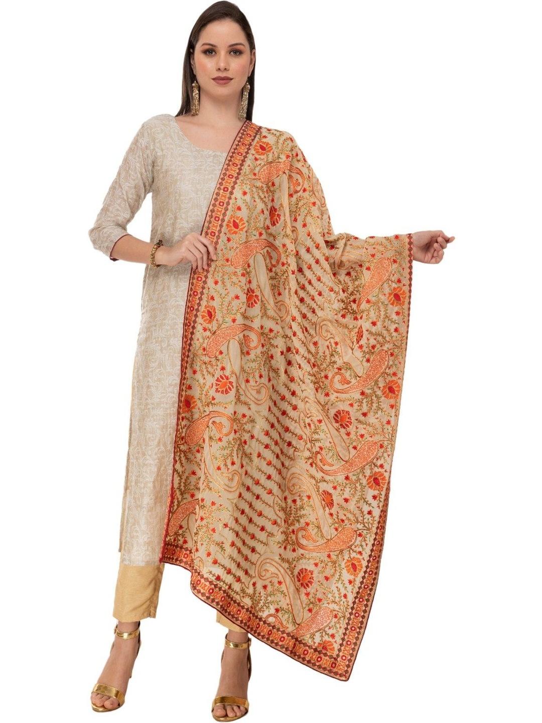 Buy A R SILK Paisley Embroidered Dupatta With Thread Work - Dupatta for ...