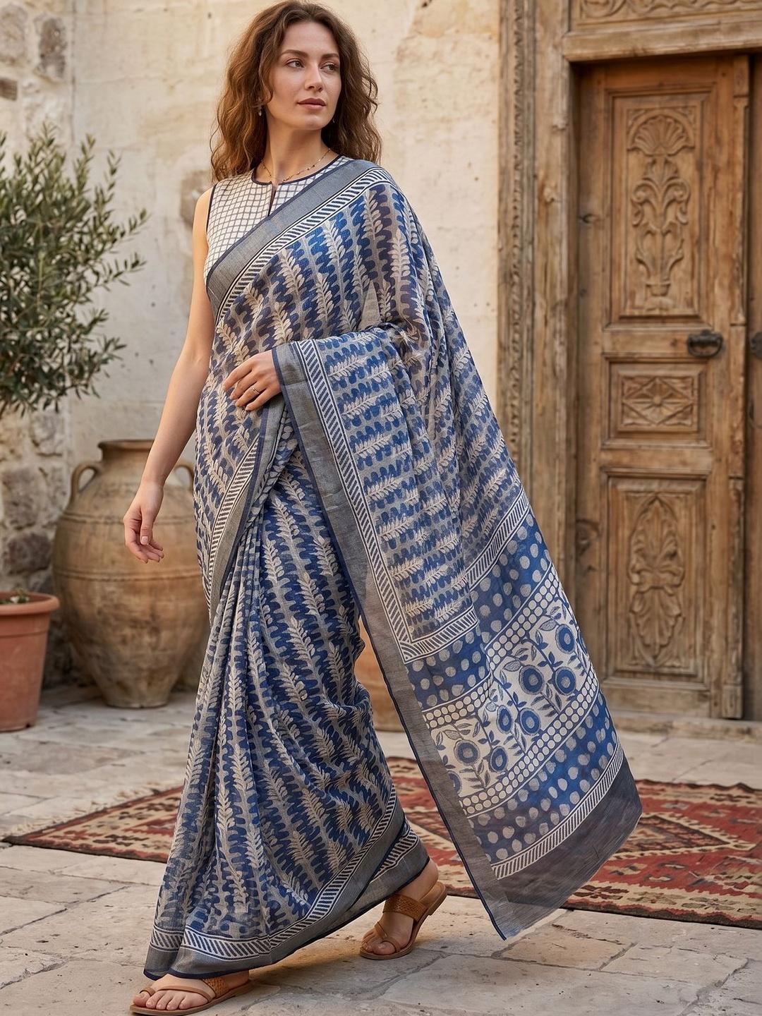 Buy FABLAND Floral Zari Art Silk Khadi Saree - Sarees for Women ...