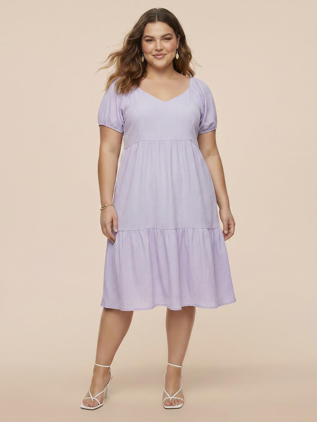 Buy Sztori Plus Size Self Design Puff Sleeve A Line Midi Dress ...