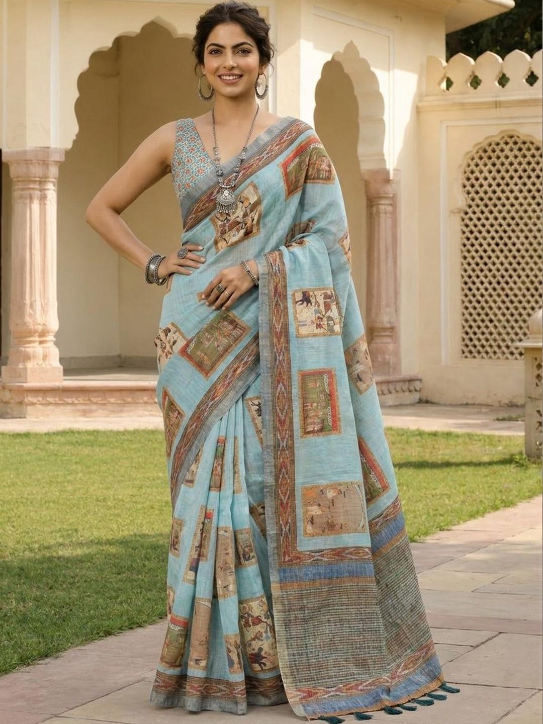 Buy Anouk Kalamkari Zari Linen Blend Designer Saree - Sarees for Women ...