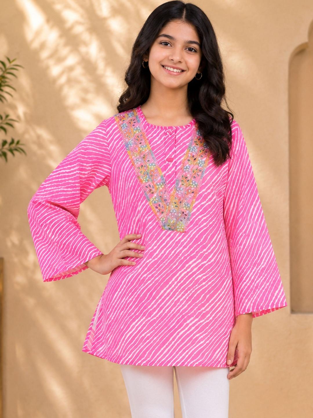 Buy KiddoPanti Girls Leheriya Printed Thread Work Kurta - Kurtas for ...