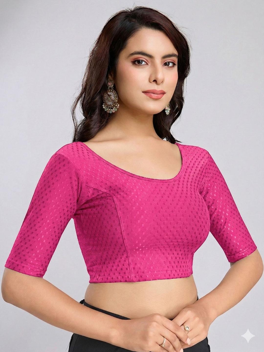 Buy SHREEJI DESIGNER Woven Design Fully Strechable Cotton Saree Blouse ...