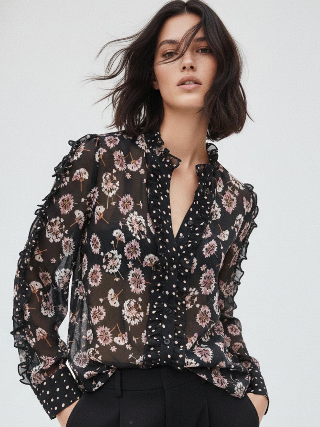 Buy Outzidr Black Printed Deep V Top - Tops for Women 40492864 | Myntra