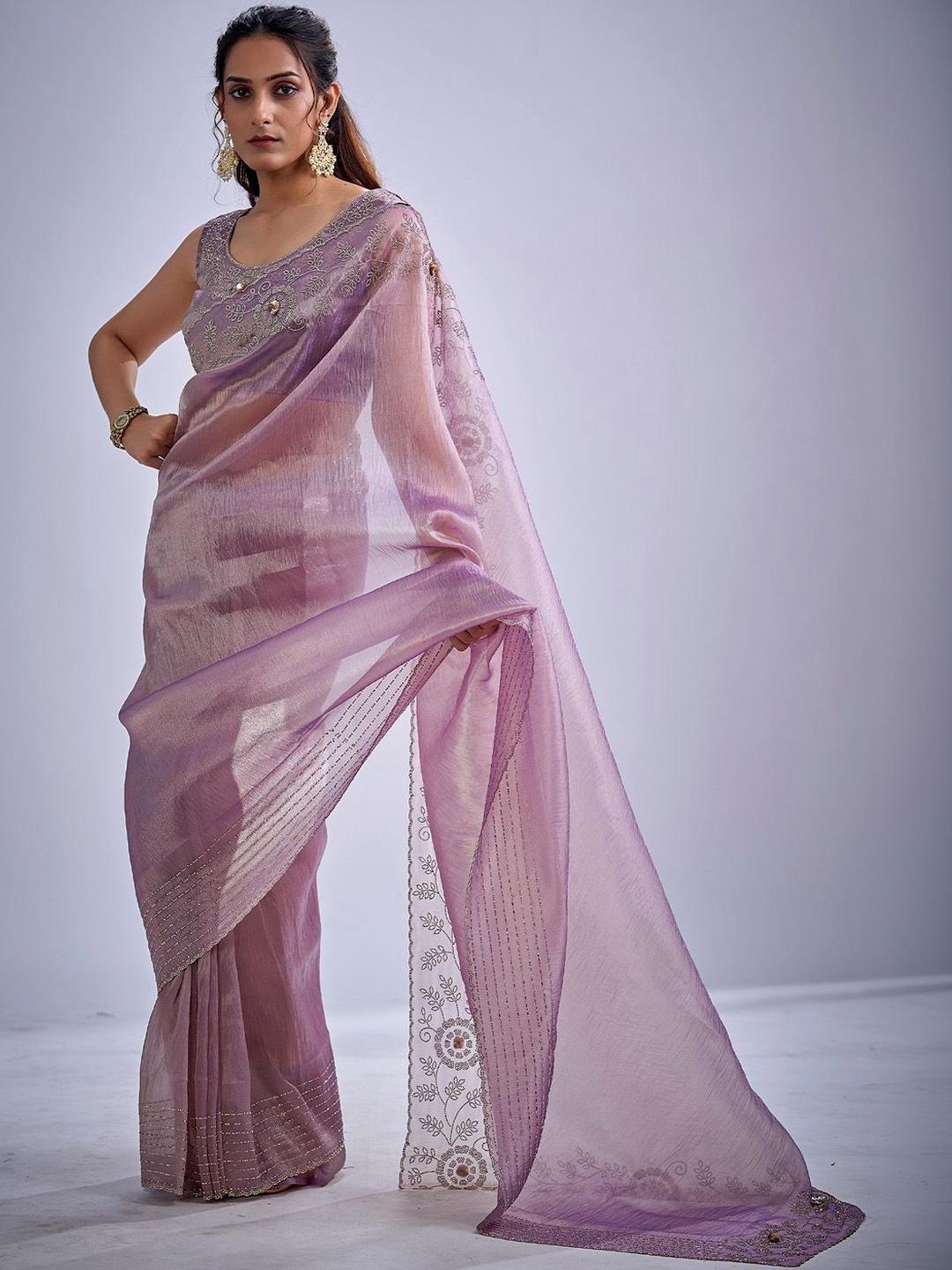 Buy Saree Mall Lavender Organza Ethnic Embellished Party Wear Matching ...