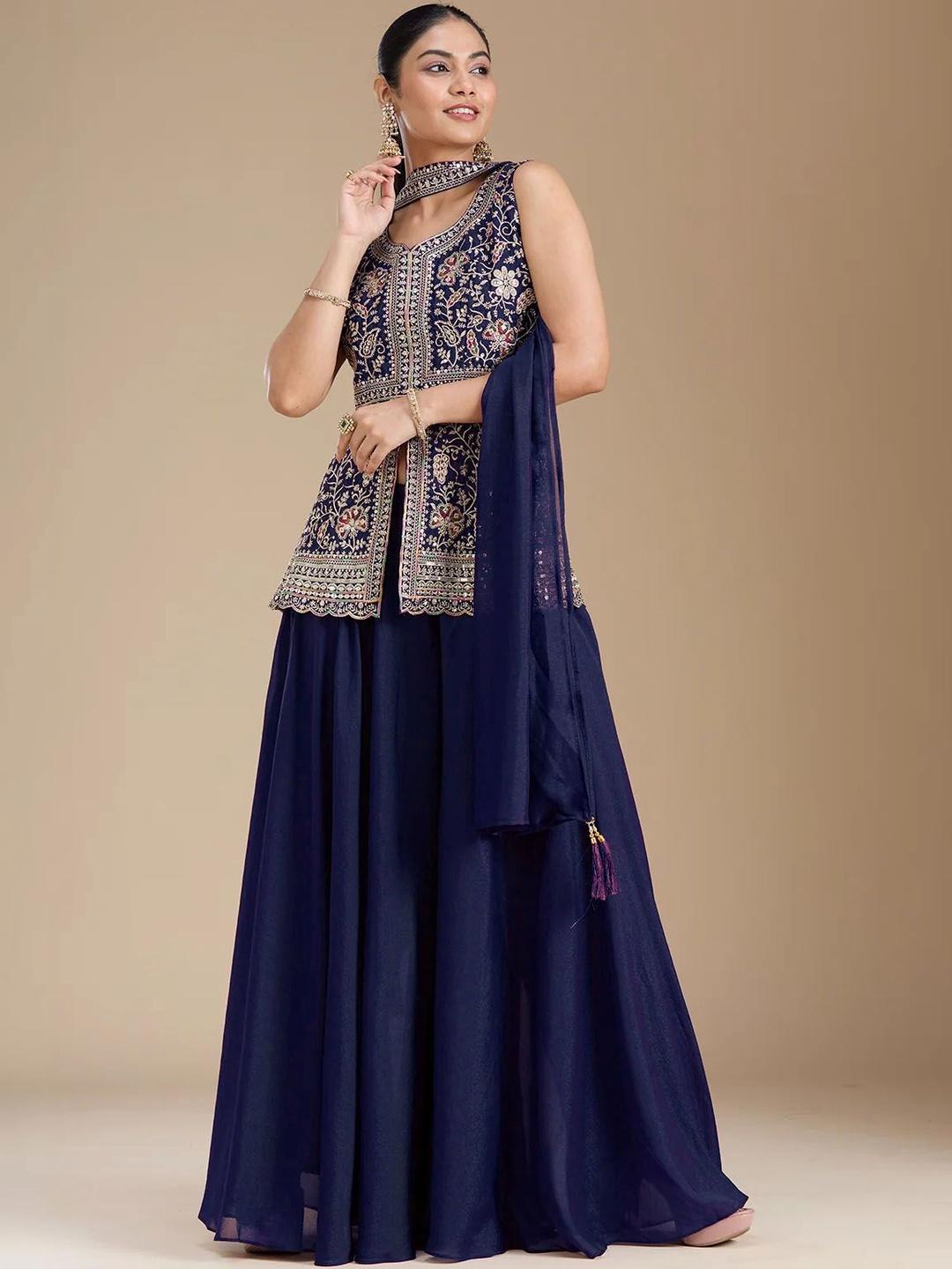 Buy ANGHANBROTHERS Women Embroidered Regular Sequinned Silk Georgette ...