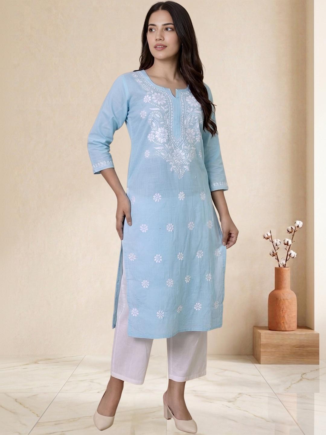 Buy Myplusfashion Ethnic Motifs Embroidered Chikankari Chikankari Kurti ...