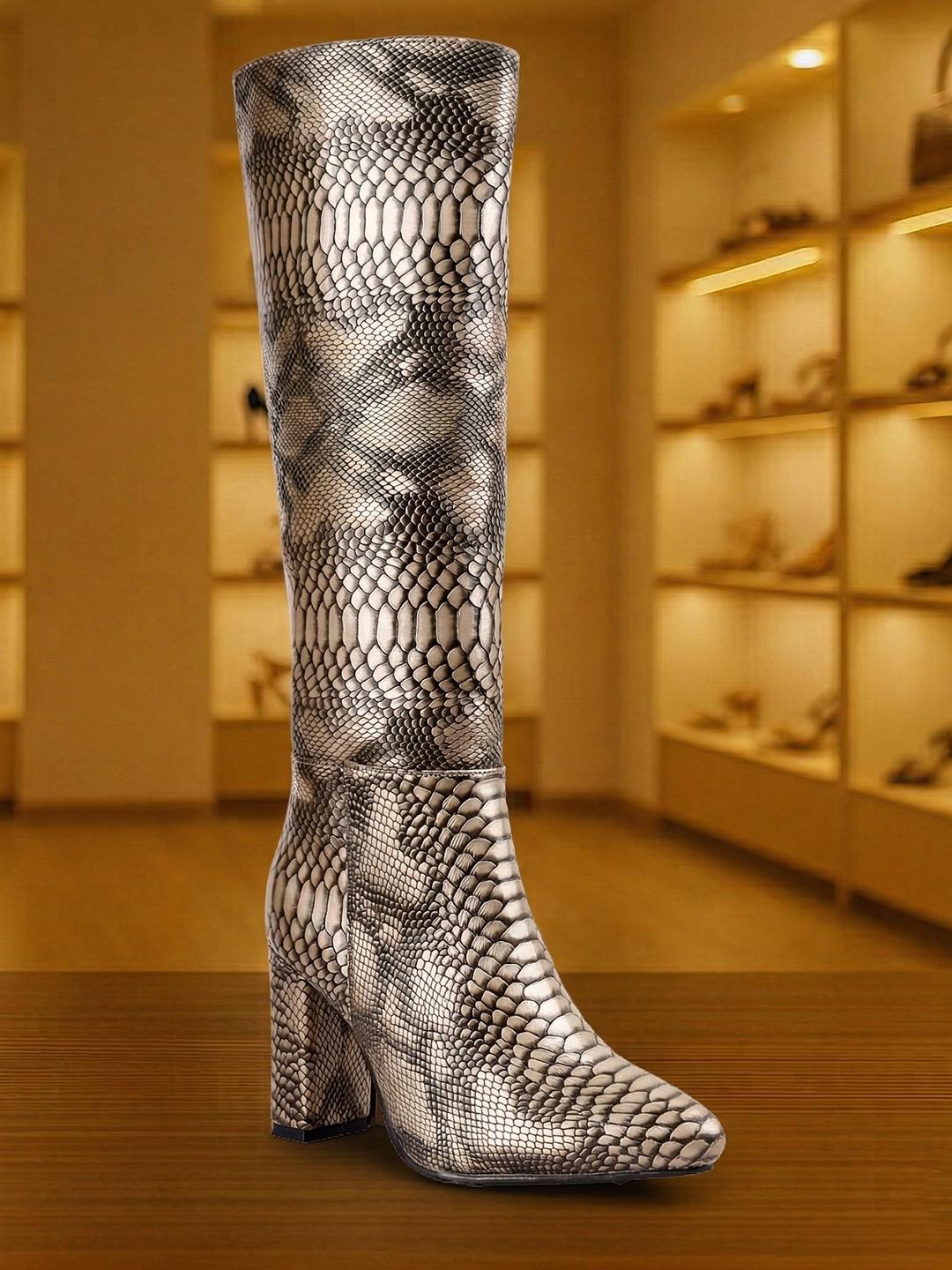 Buy Bxxy Textured Snake Pattern High Top Block Heel Boots - Boots for ...