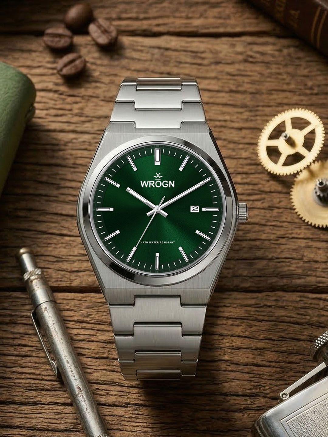 Buy WROGN Men Brass Dial & Stainless Steel Straps Analogue Date ...