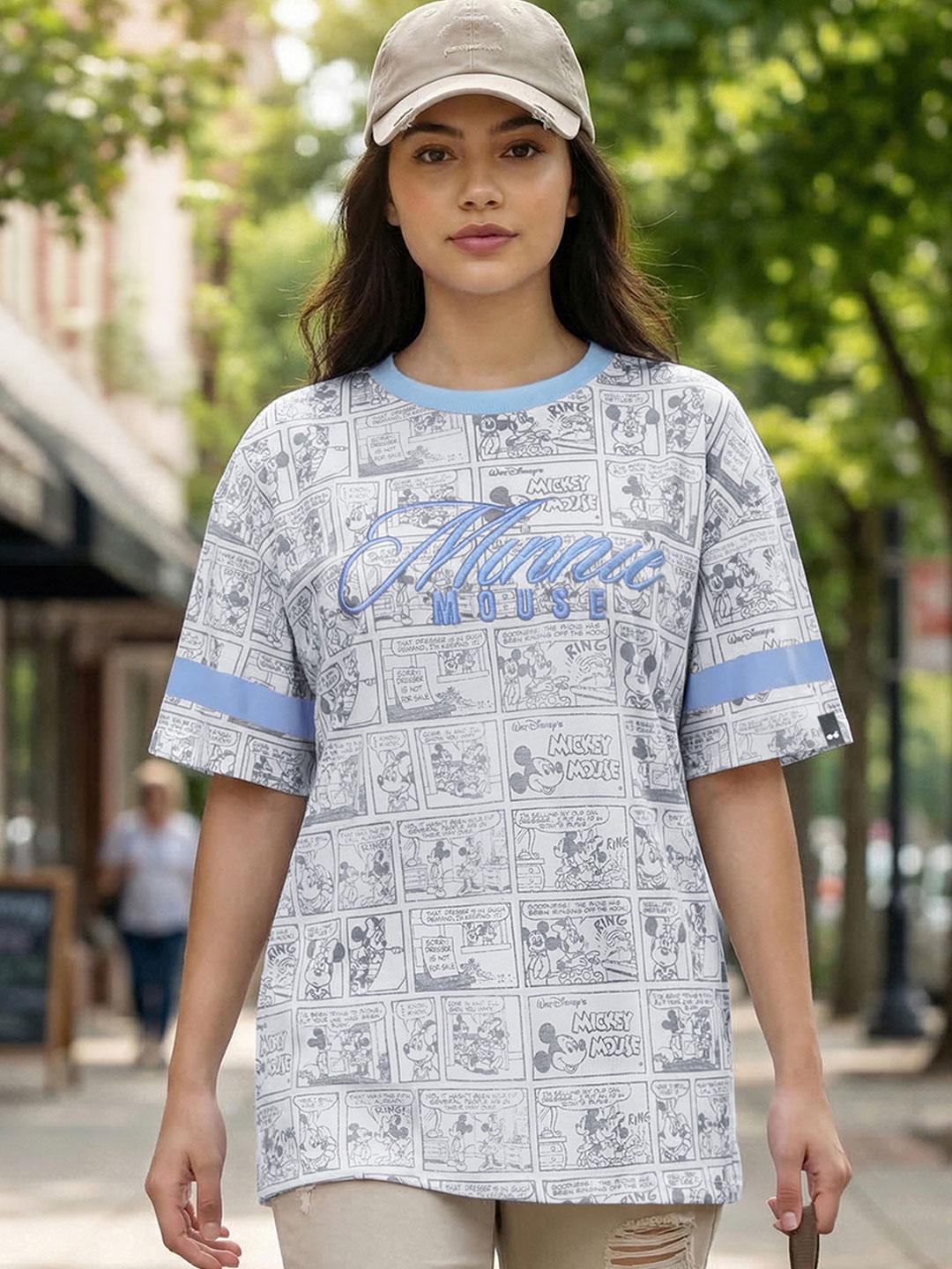 Buy Bewakoof Heavy Duty Disney Women's White & Blue Minnie All Over ...