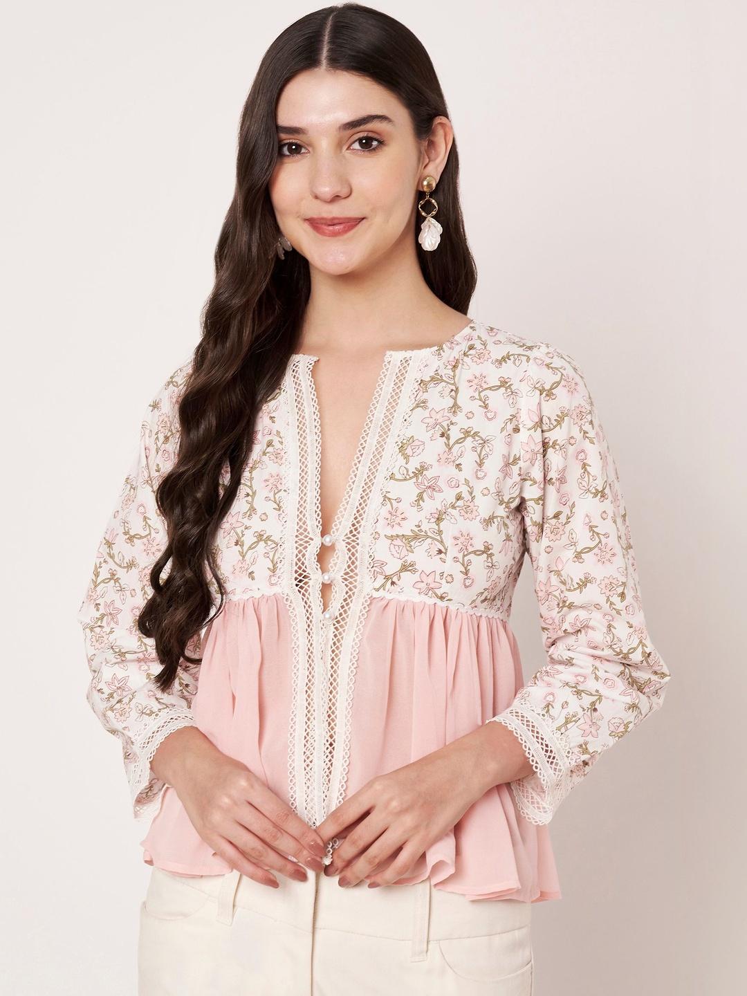 Buy Amagyaa Floral Print Tie Up Neck Cotton Peplum Top - Tops for Women ...